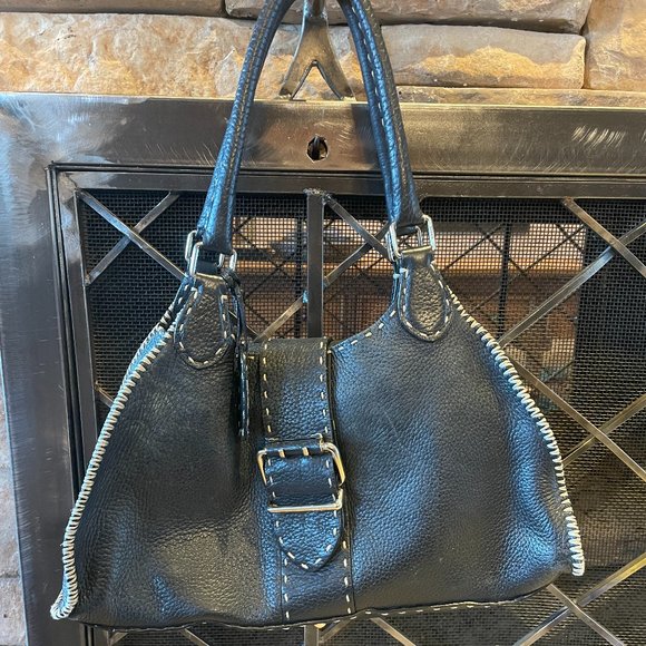 Fendi | Bags | Fendi Selleria Satchel Black With Ecru Stitching | Poshmark